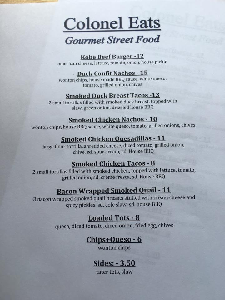 Menu at Colonel Eats restaurant, Houston, 50 Briar Hollow Ln