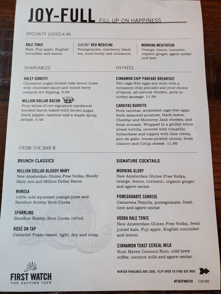 Menu at First Watch cafe, Mount Pleasant