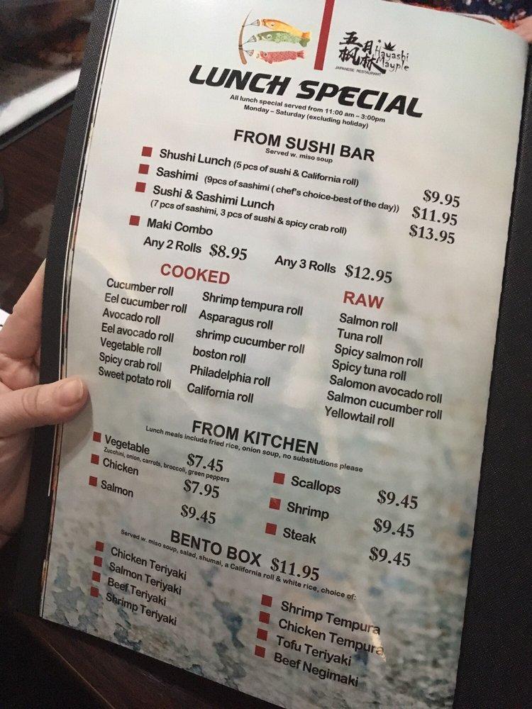 Menu at Hayashi Maple restaurant, Chardon