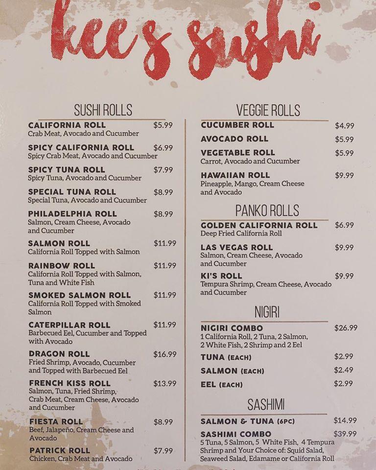 Menu at Kee's Teriyaki & Sushi restaurant, El Paso, Montwood Dr
