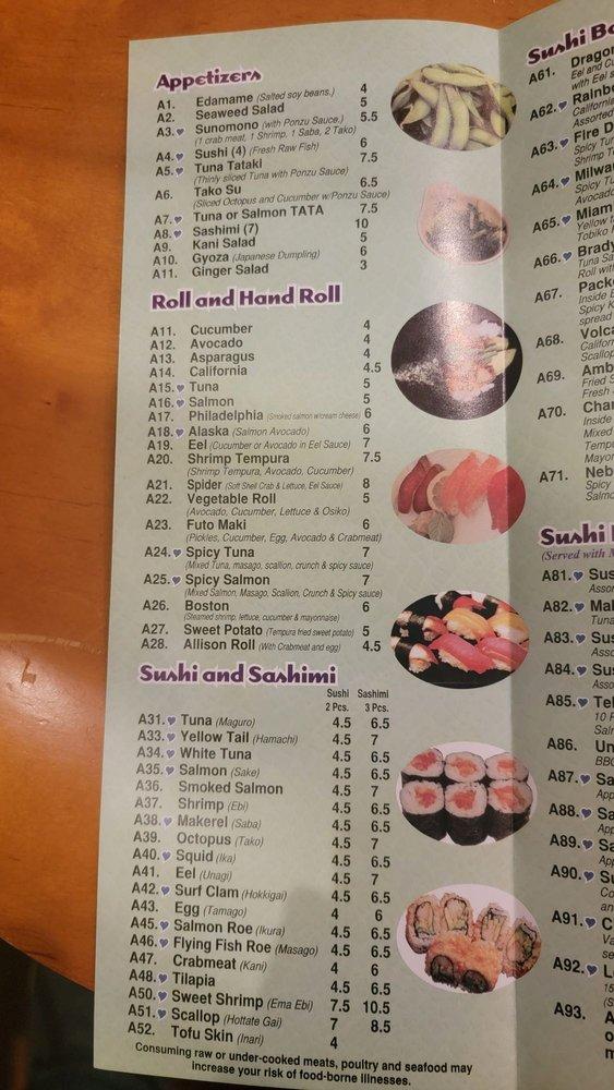 Menu at Lucky Liu's restaurant, Milwaukee