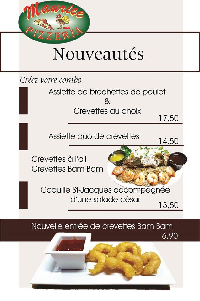 Menu au Maurice Pizzeria, Waterloo