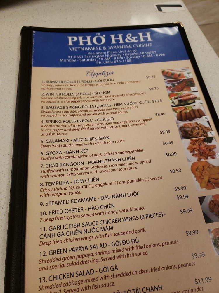 Menu at Pho H&H Vietnamese & Japanese Restaurant, Kapolei