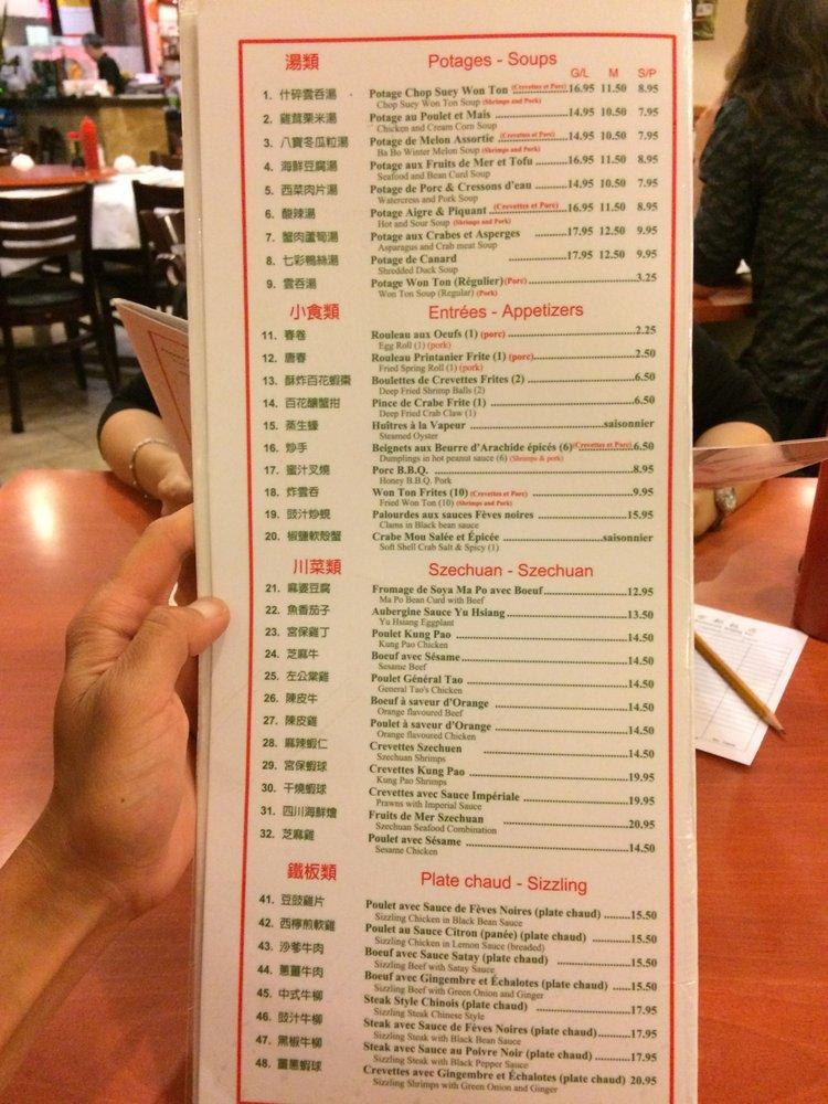 Menu at Beijing Restaurant, Montréal, 92 Rue De la Gauchetière O