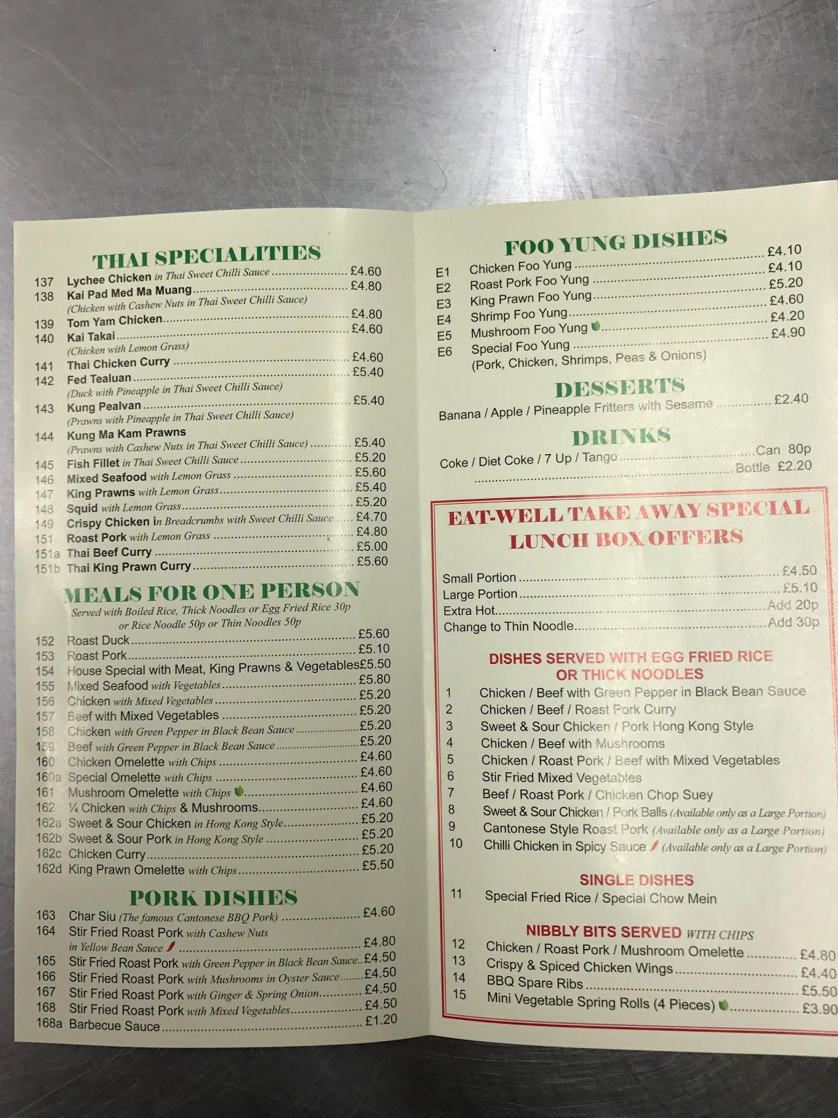 Menu at Eat Well fast food, Bushey