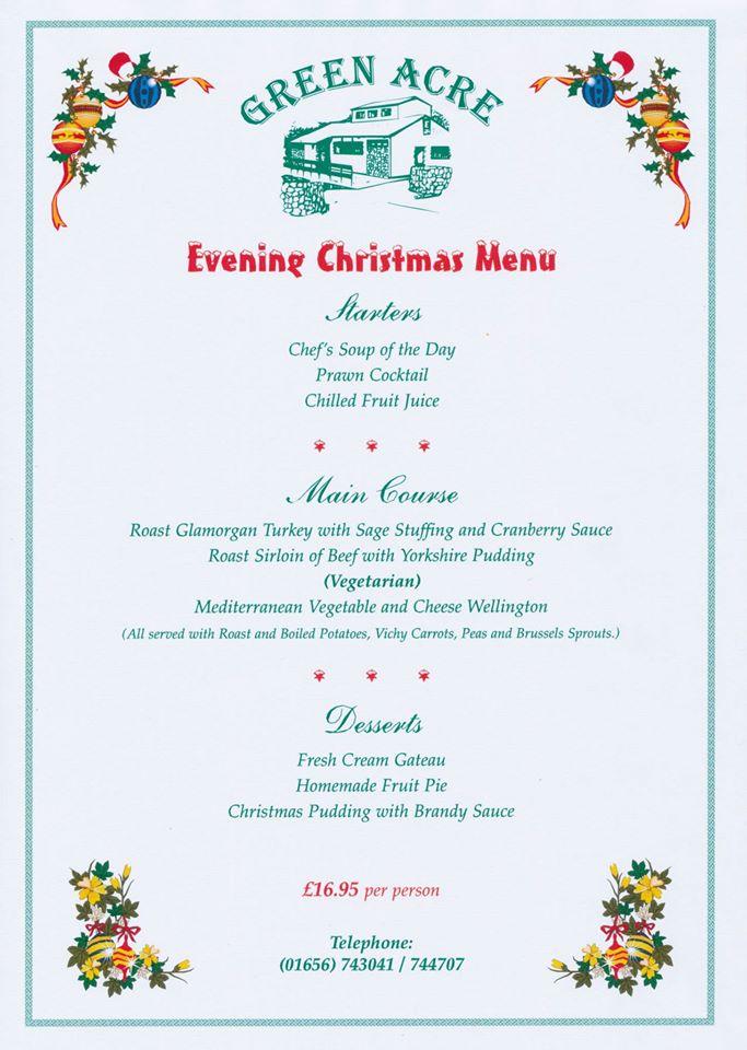 Menu at Greenacre Motel pub & bar, North Cornelly
