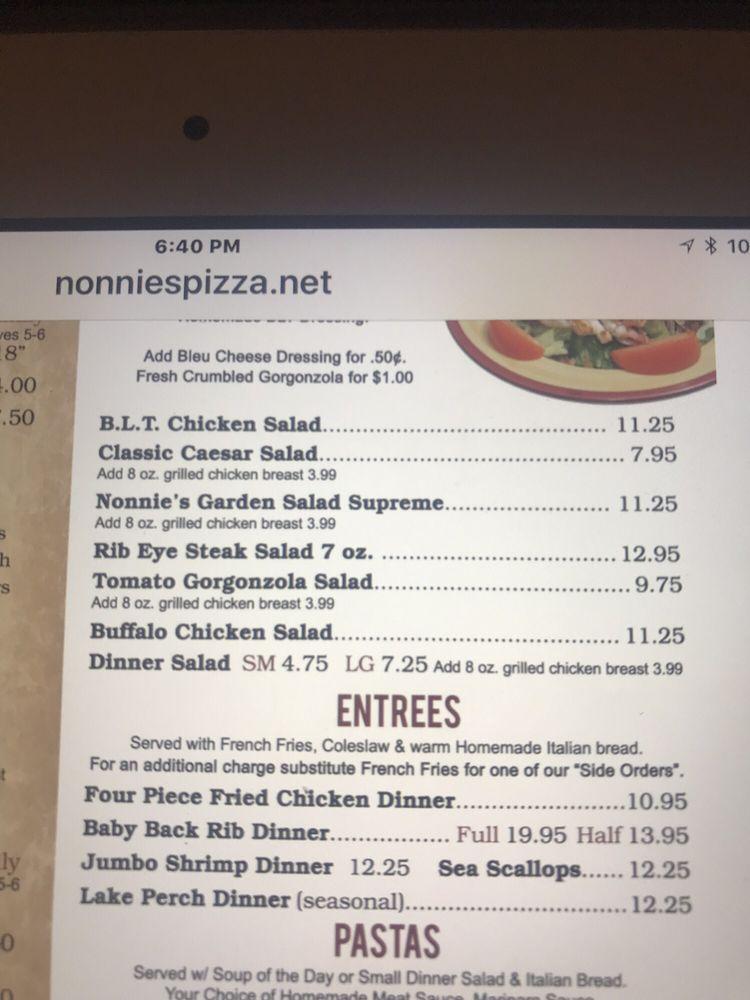 Menu at Nonnies Pizza pizzeria, Woodridge