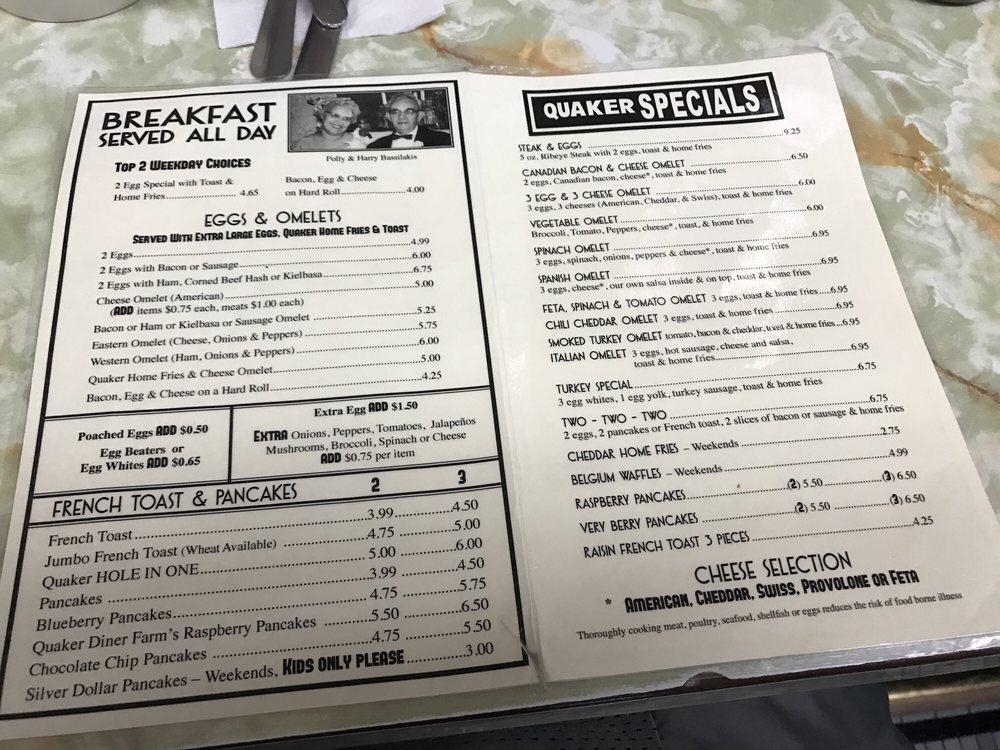 Menu at Quaker Diner restaurant, West Hartford