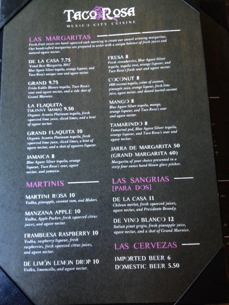 Menu at Taco Rosa restaurant, Irvine, Jamboree Rd