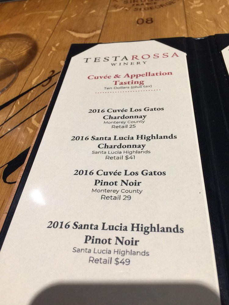 Menu at Testarossa Winery restaurant, Los Gatos