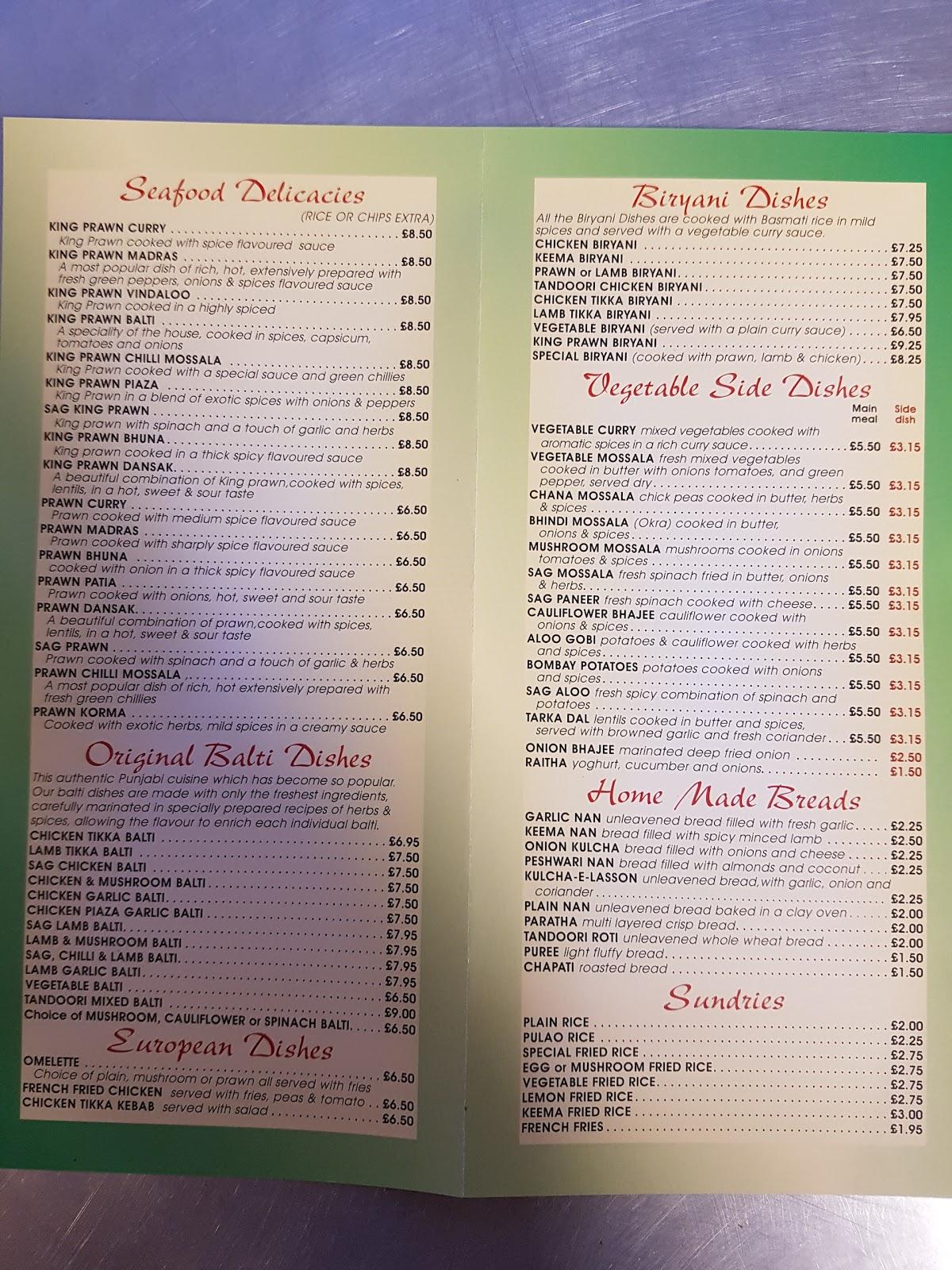 Menu at Bombay Spice fast food, Saint Clears