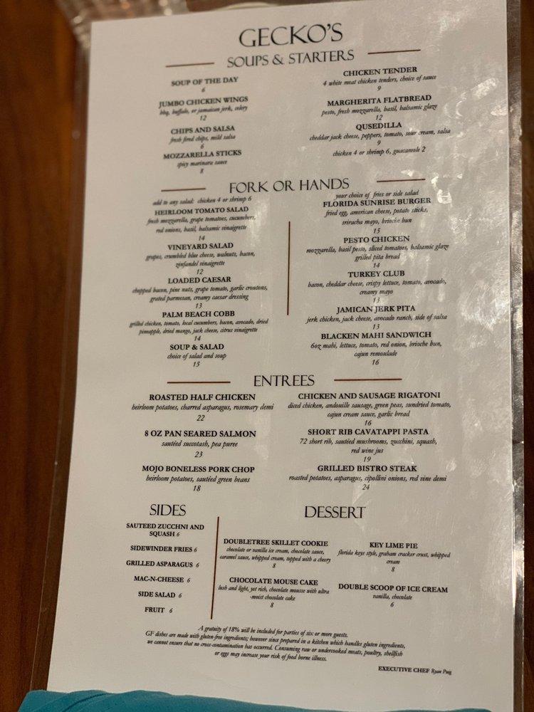 Menu at Gecko's pub & bar, West Palm Beach