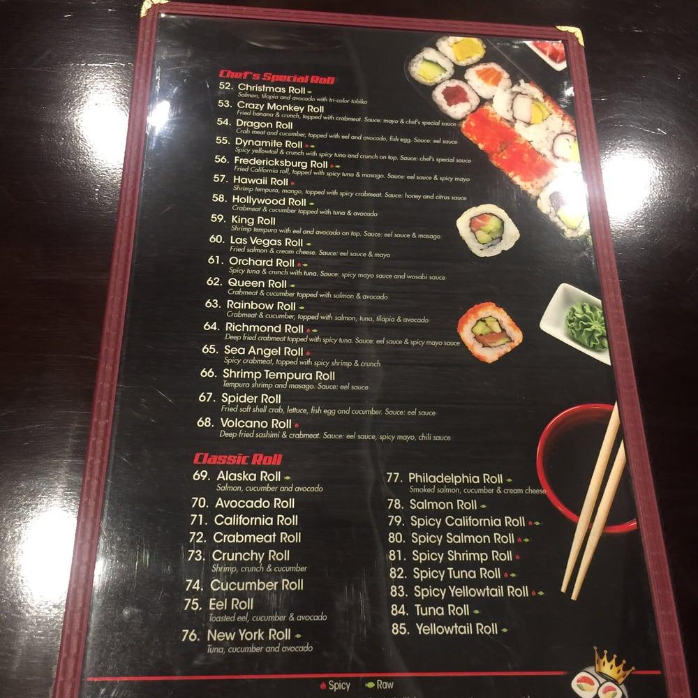 Menu at Sushi Kola restaurant, Fredericksburg