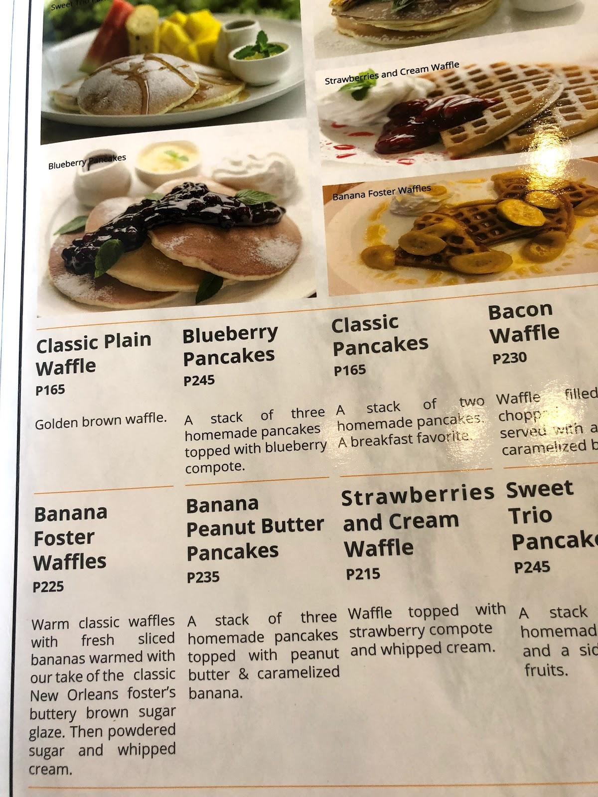 Menu at The Morning After restaurant, Muntinlupa