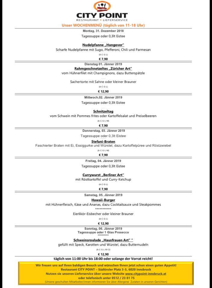 Menu at City Point Restaurant & Lieferservice, Innsbruck