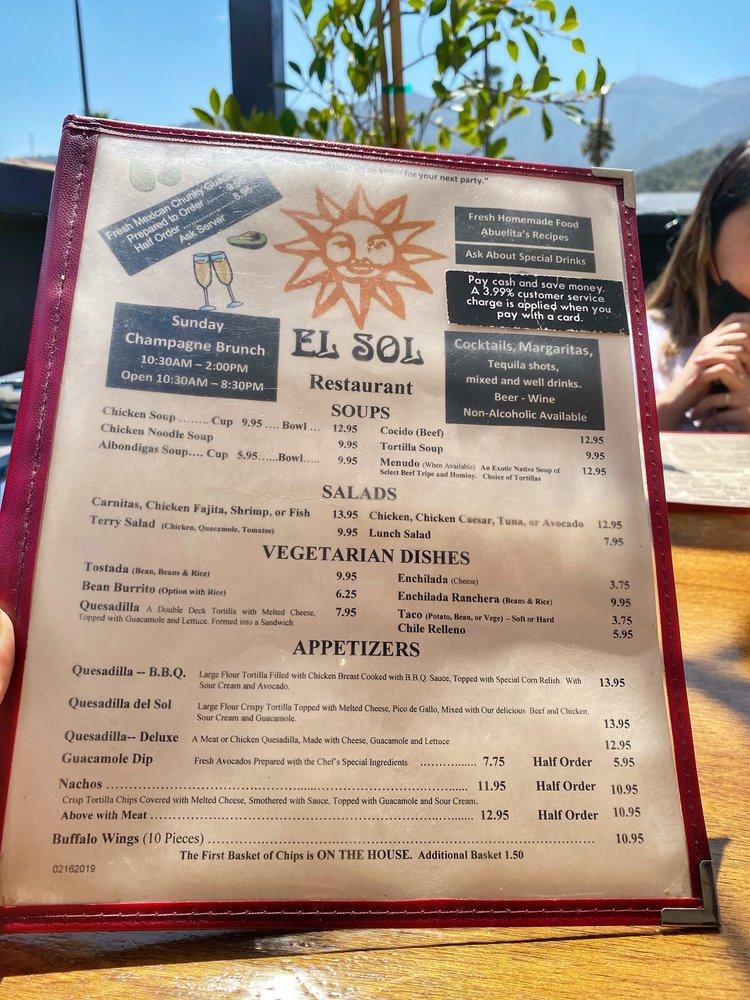 Menu at El Sol Mexican Restaurant, Glendale