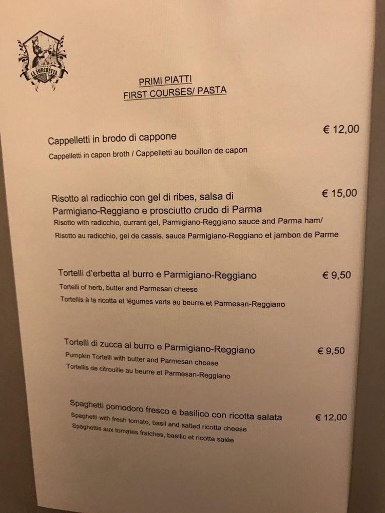 Menu at Ristorante La Forchetta, Parma, Borgo S. Biagio