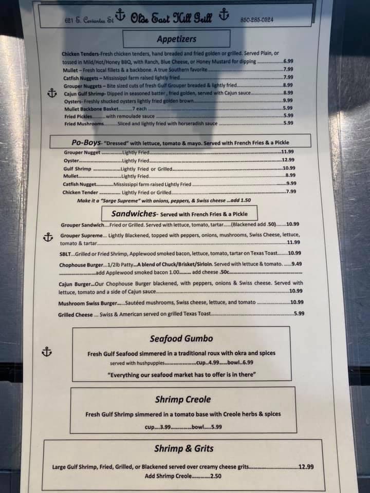 Menu at Maria's Olde East Hill Grill restaurant, Pensacola