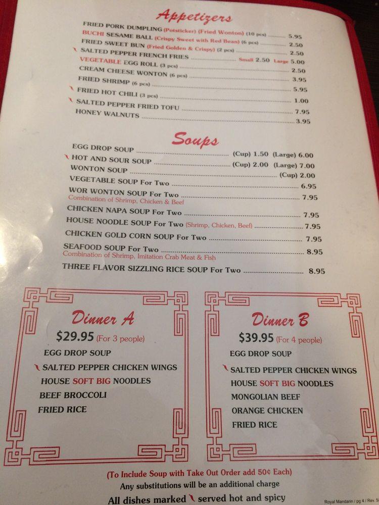 Menu at Royal Mandarin restaurant, National City
