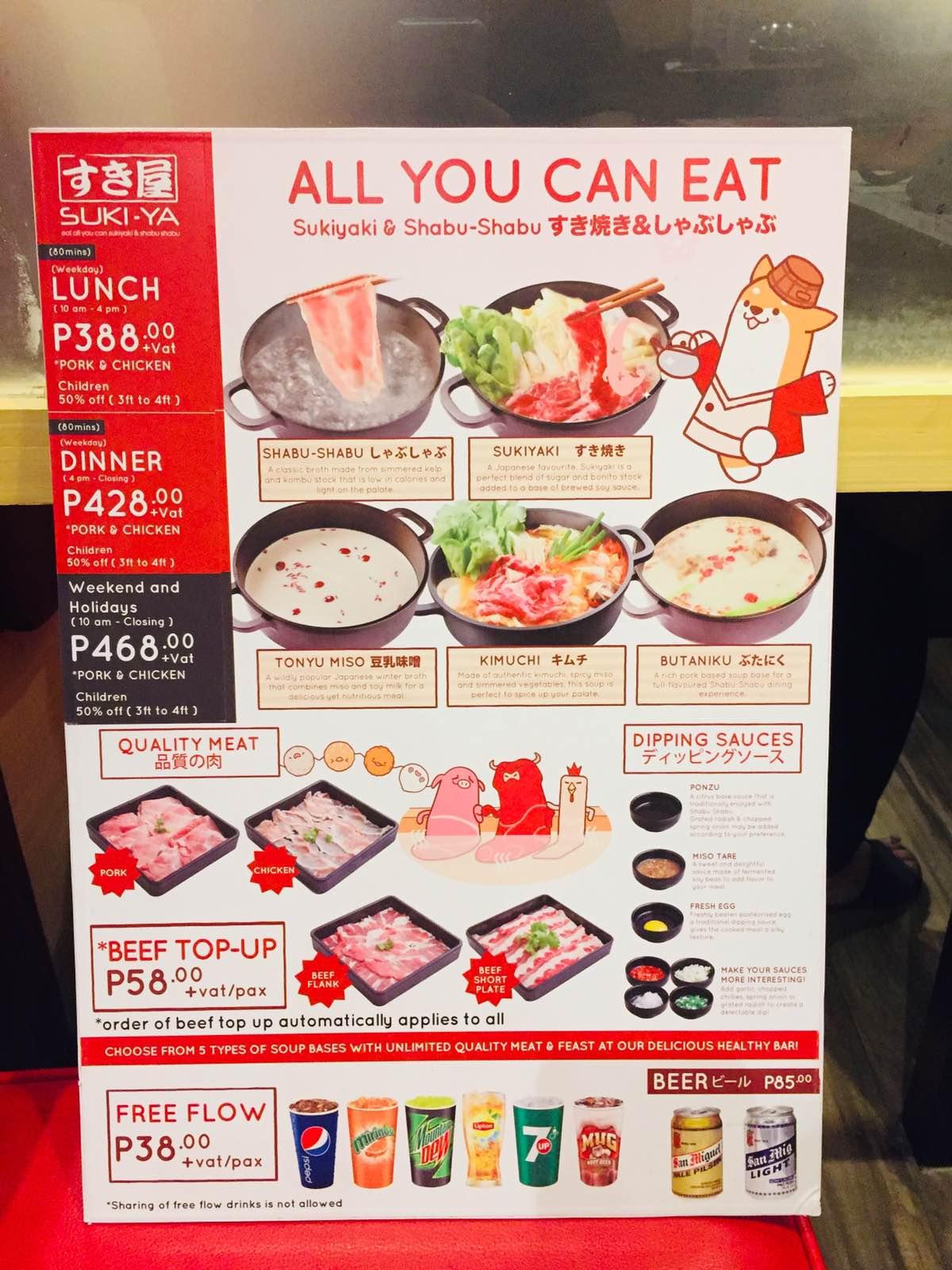 Menu at Suki-Ya Ayala Malls Manila Bay restaurant, Parañaque