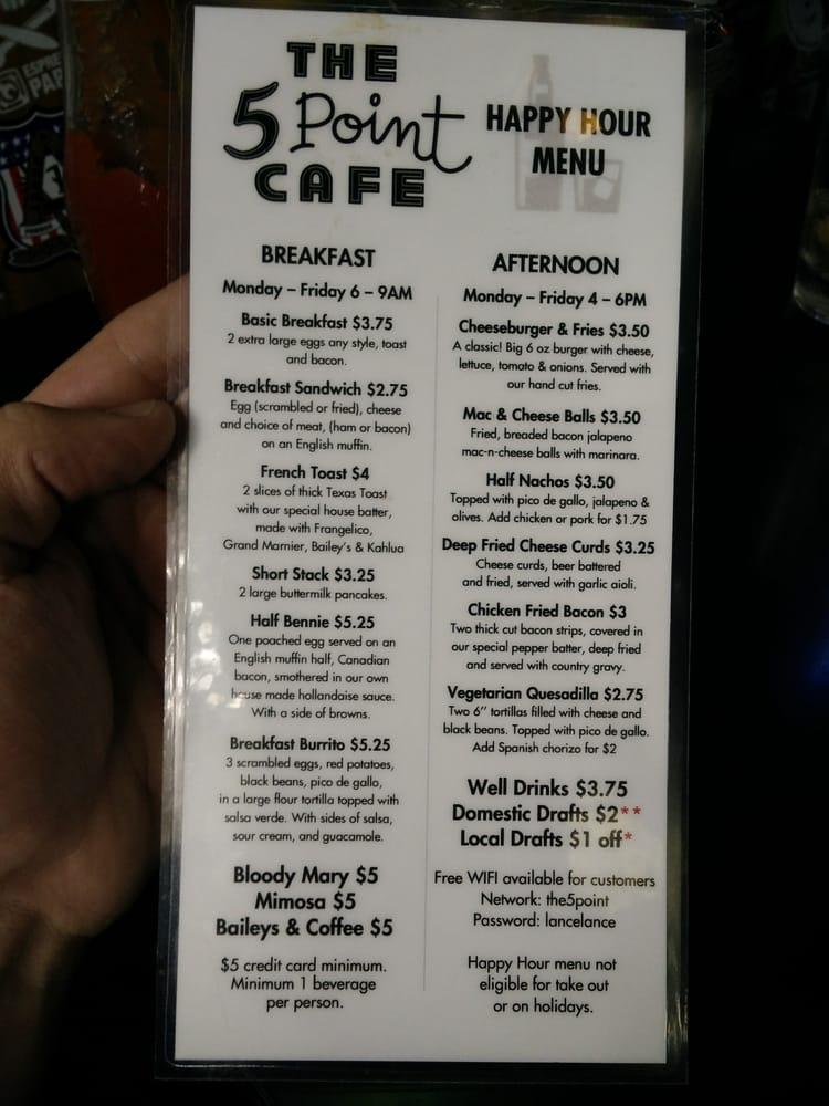 Menu at The 5 Point Cafe 24 Hour Legendary Dive Bar & Diner, Seattle