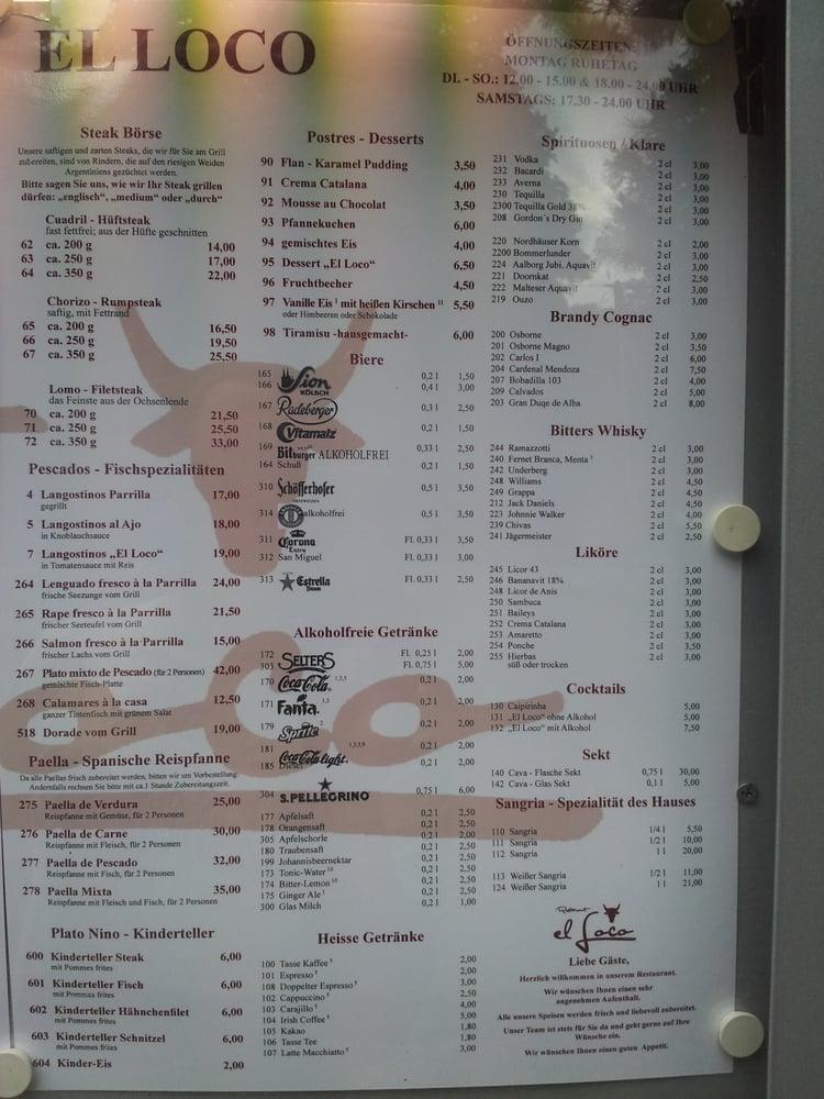 Menu at El Loco Restaurant und Argentinisches Steakhaus, Bornheim