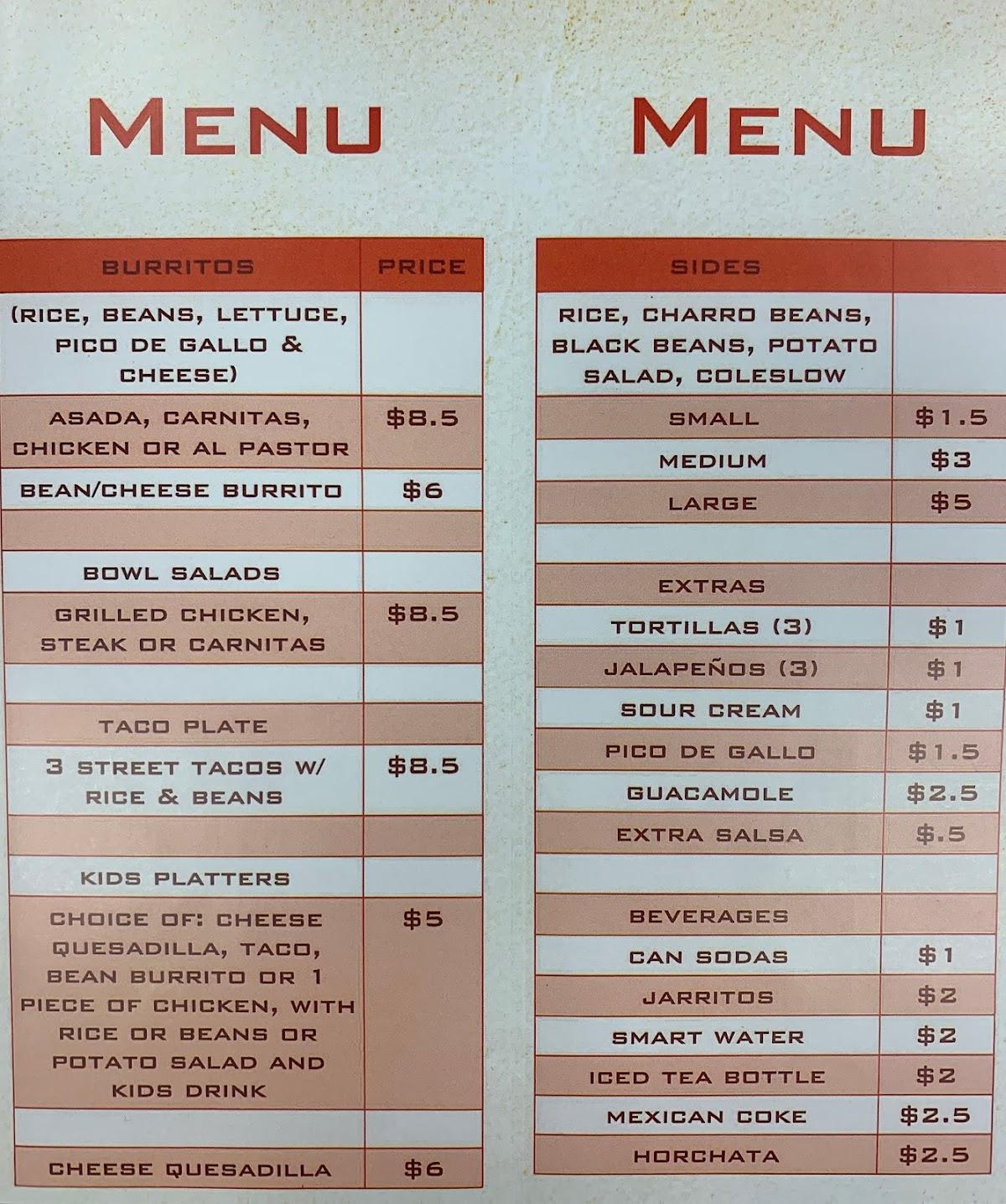 Menu at El Señor Pollo Mexican Grill restaurant, Middleton