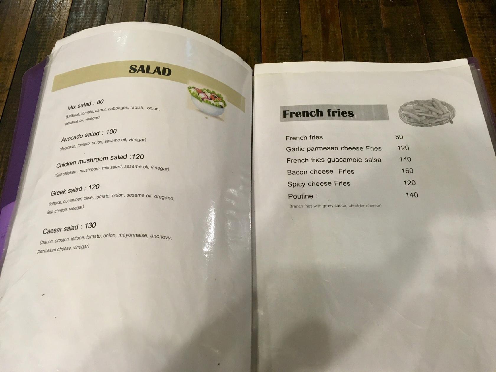 Menu at Grunge Burger fast food, Pai