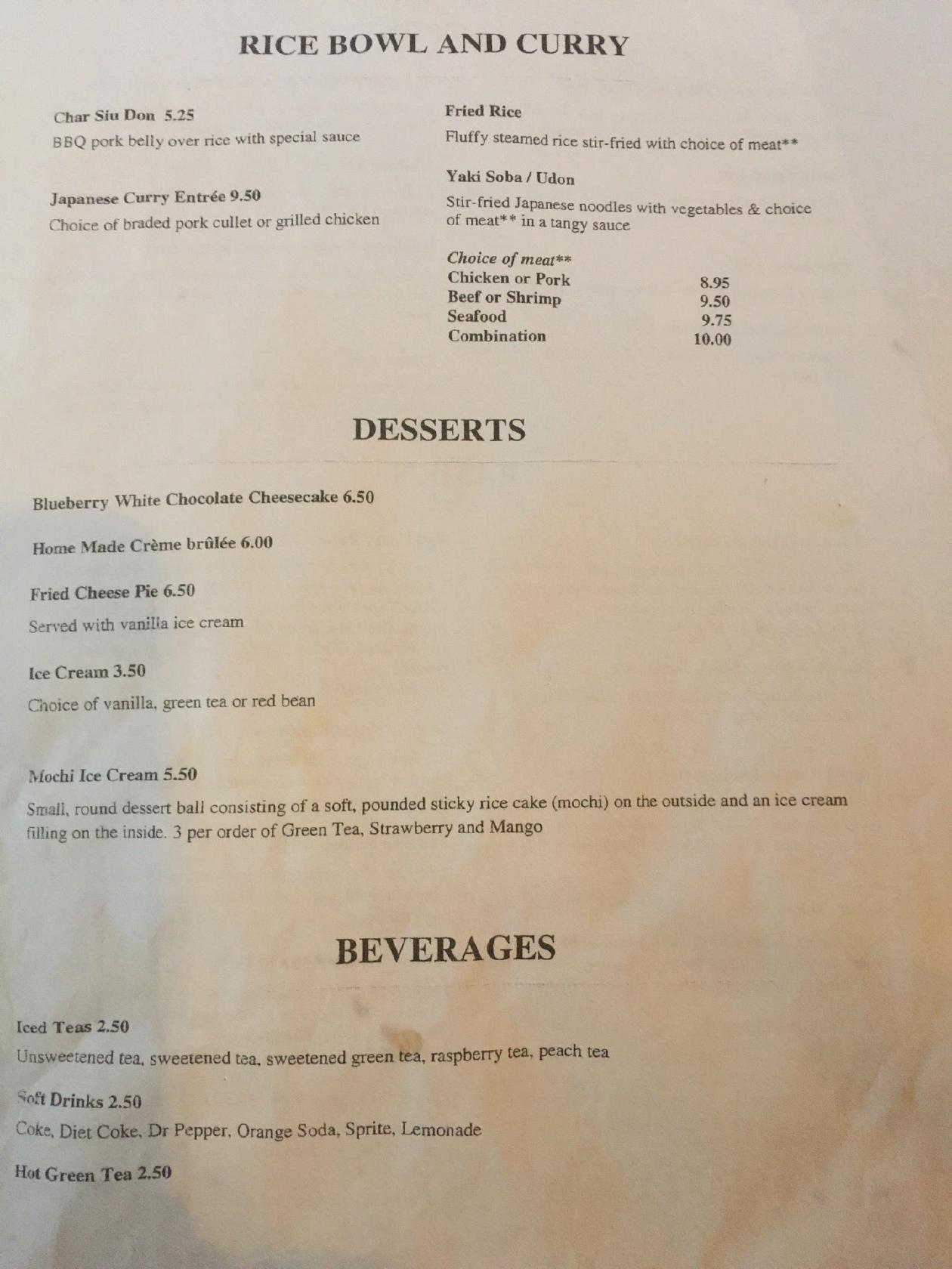Menu at Ichiro Ramen Shop restaurant, Dallas, Maple Ave