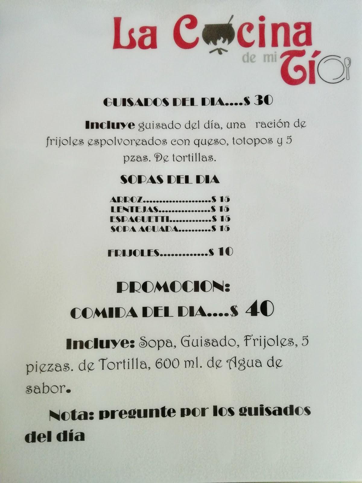 Menu at La cocina de mi tía. restaurant, Mexico