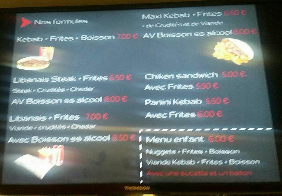 Menu au Mac Doner Kebab Pontivy restaurant, Pontivy