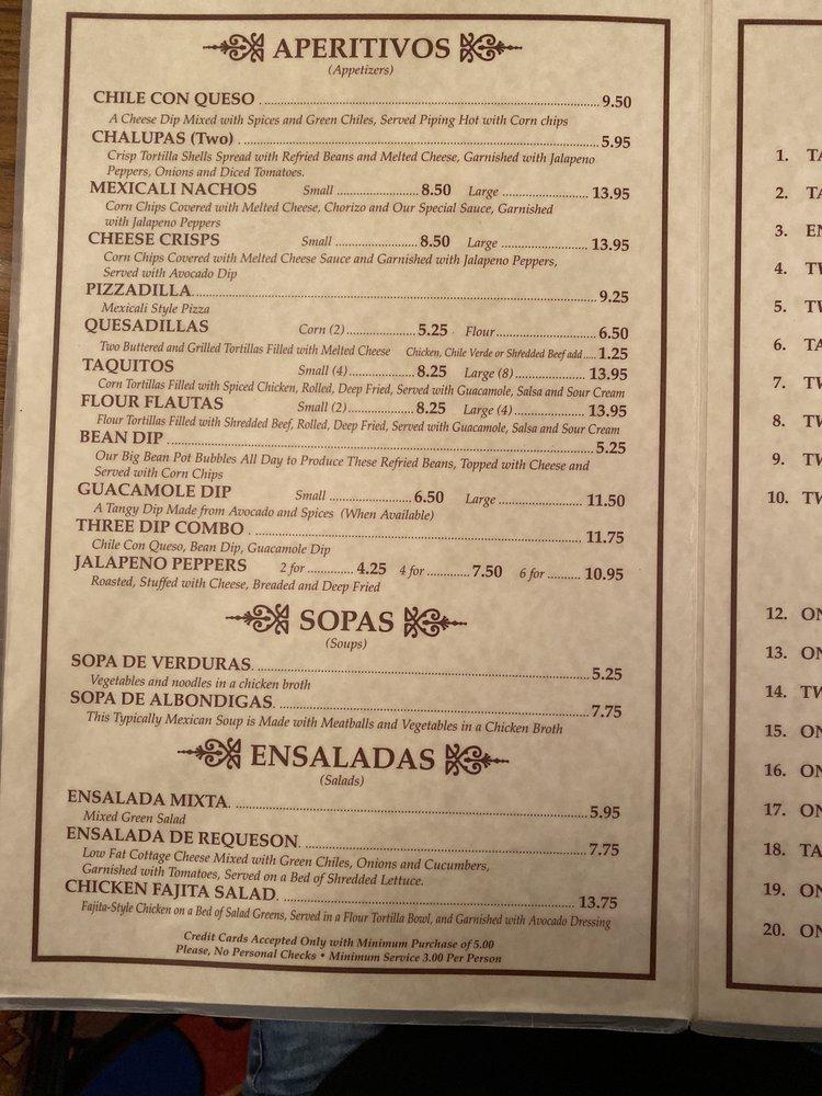 Menu at Mexicali Restaurants, Bakersfield, 631 18th St