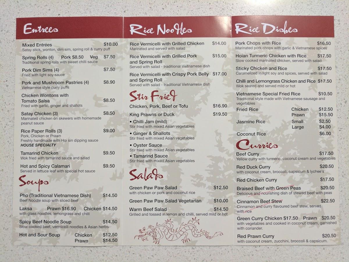 Menu at Miss Hoian restaurant, Golden Beach