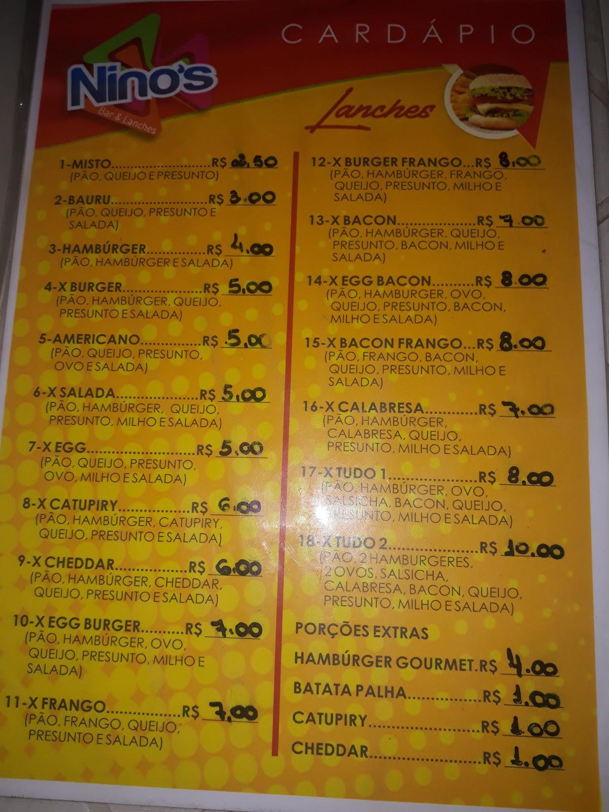 Menu em Nino'S Bar & Lanches, Brasil