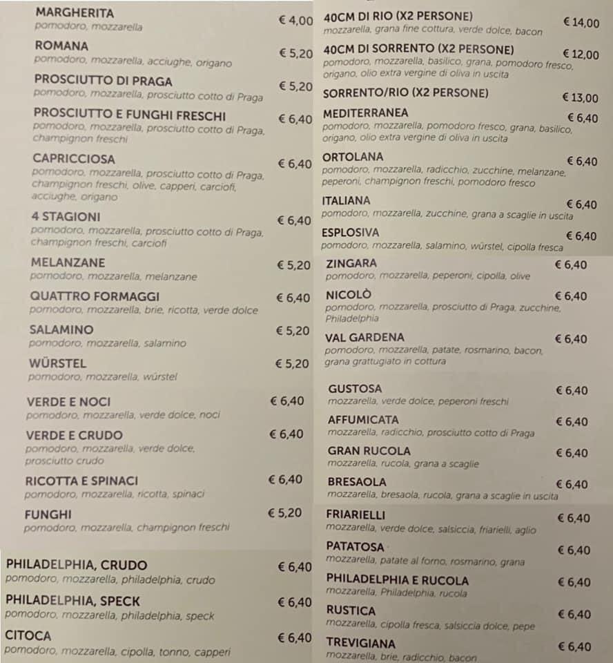 Menu at Pizzeria Vecchia Lira San Massimo, Verona, Via Calabria