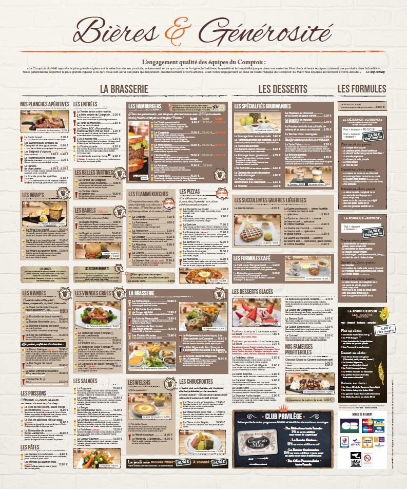 Menu au Restaurant Le Comptoir du Malt Amiens Sud, Amiens, 15 Avenue de ...
