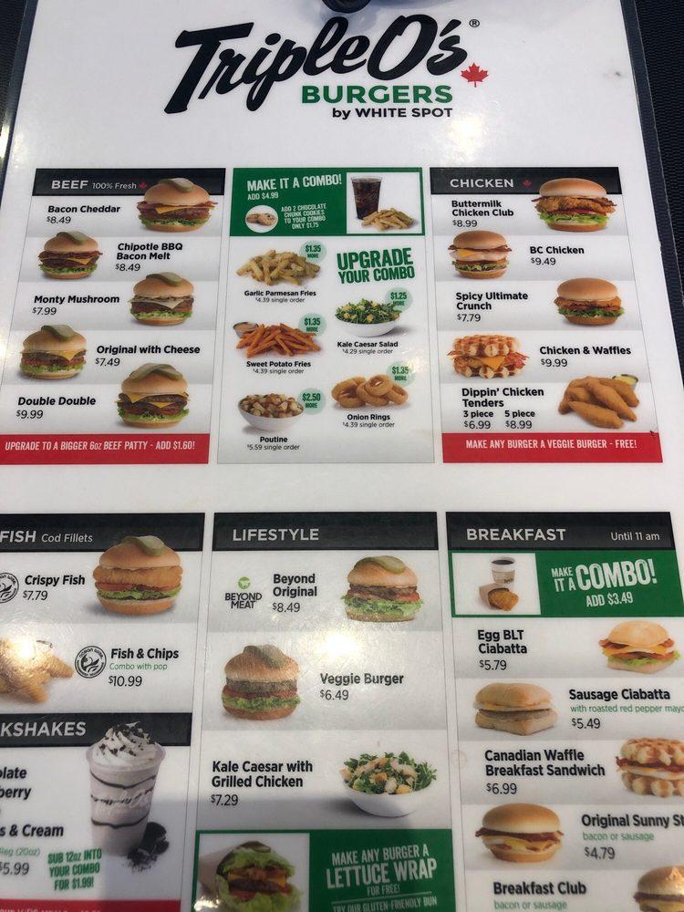 Menu at Triple O's Chevron Hope restaurant, Hope