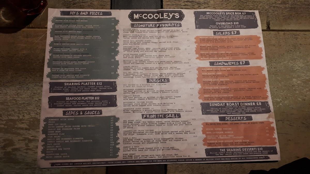 Menu at Victoria Cross pub & bar, Liverpool