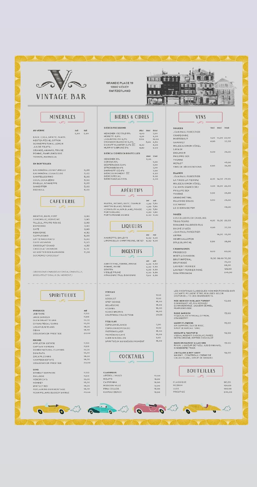 Carta de Vintage Cocktail bar, Vevey
