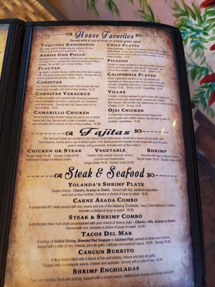 Menu at Yolanda's Mexican Café desserts, Camarillo