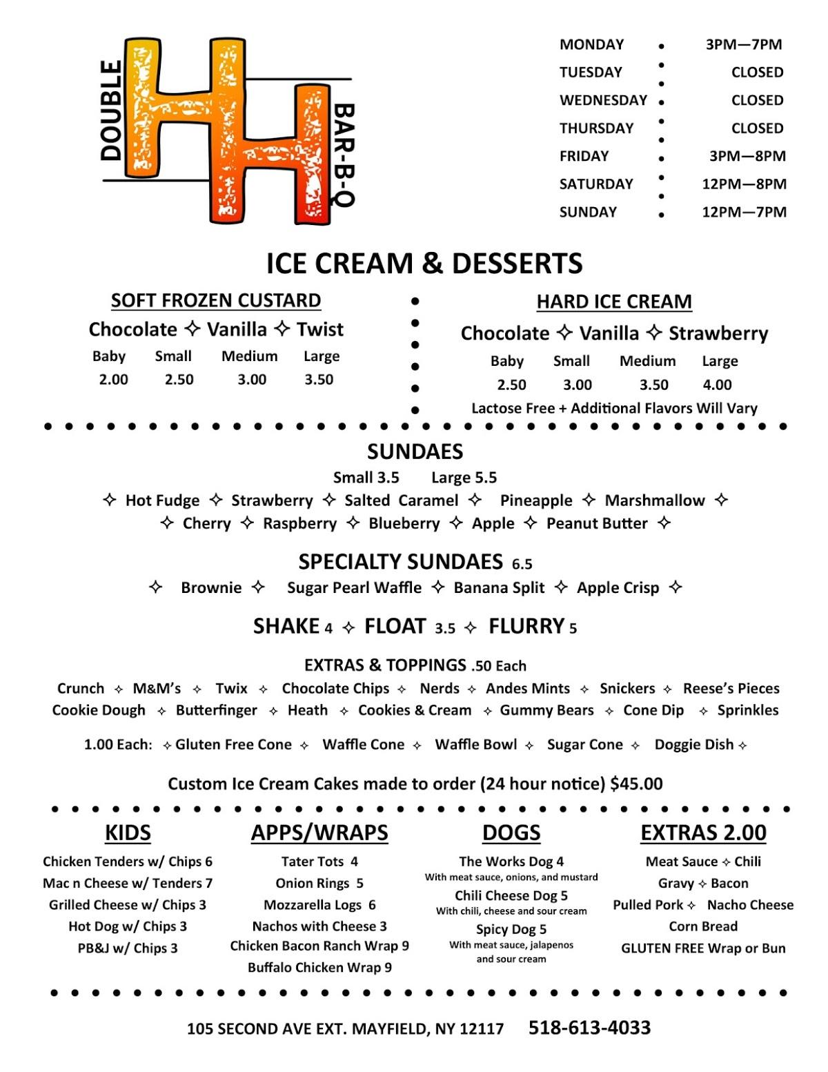 Menu at Double H Bar-B-Q, Mayfield