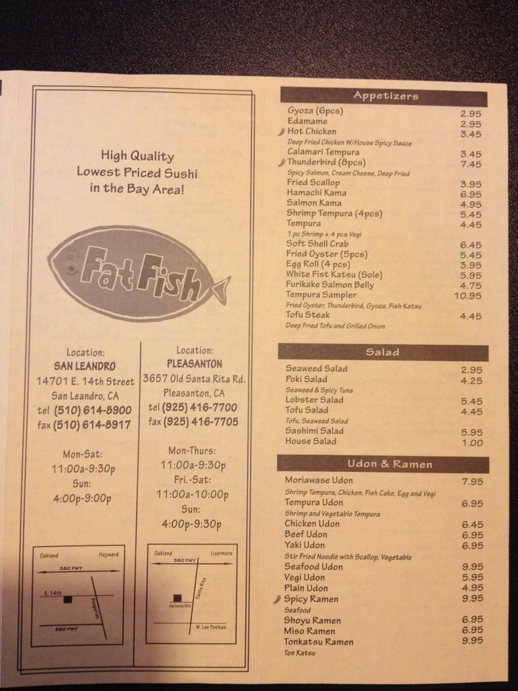 Menu at Fat Fish Sushi restaurant, Pleasanton
