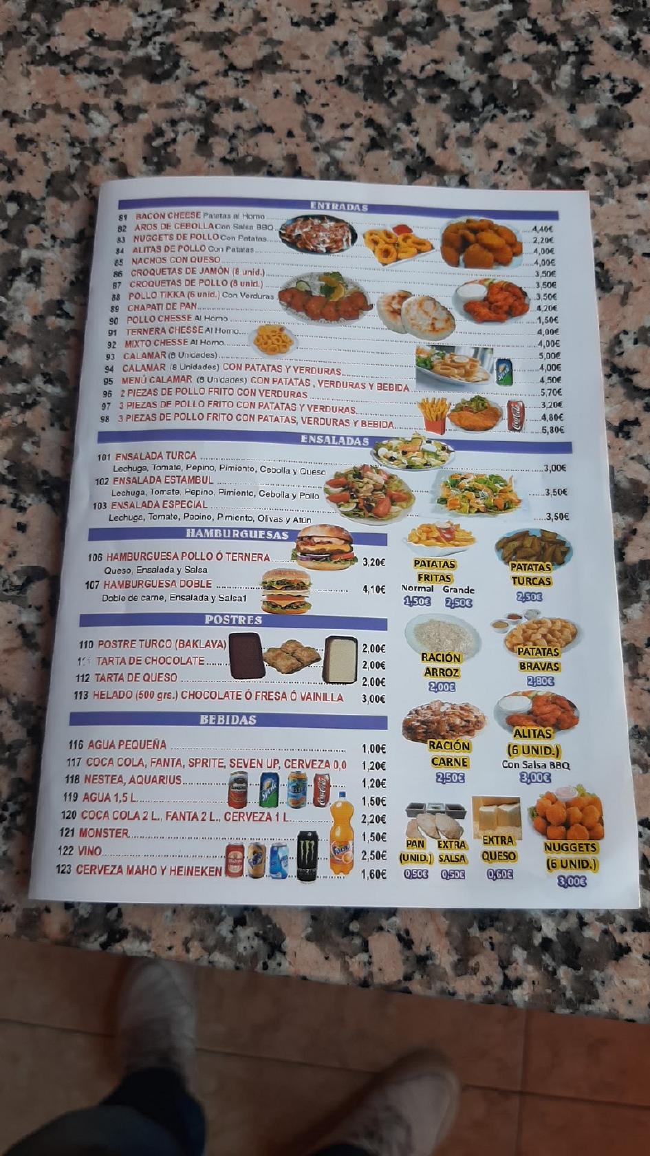 Carta del restaurante Kebab Corner, San Vicente del Raspeig