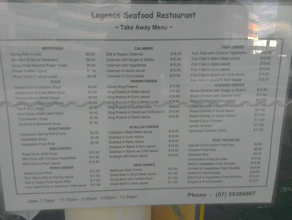 Carta de Legends Seafood Restaurant, Surfers Paradise