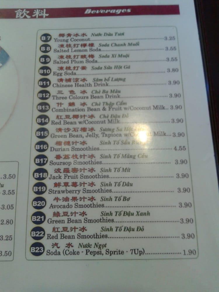 Menu at Pho New Saigon restaurant, Foster City