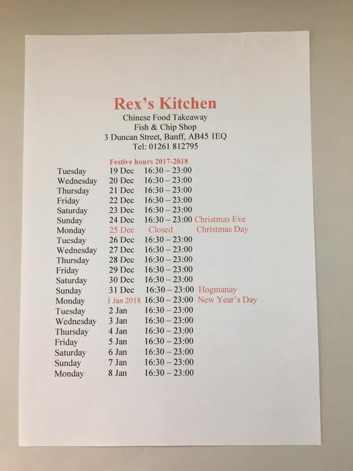 Menu at Rex's Kitchen restaurant, Banff