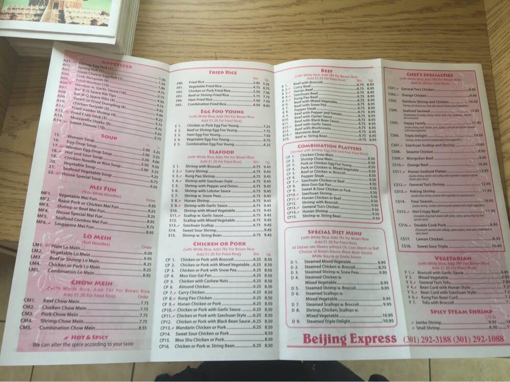 Menu at Beijing Express Restaurant, Accokeek