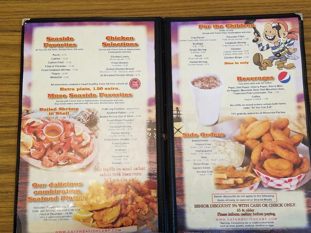 Menu at Catawba Fish Camp restaurant, Fort Lawn