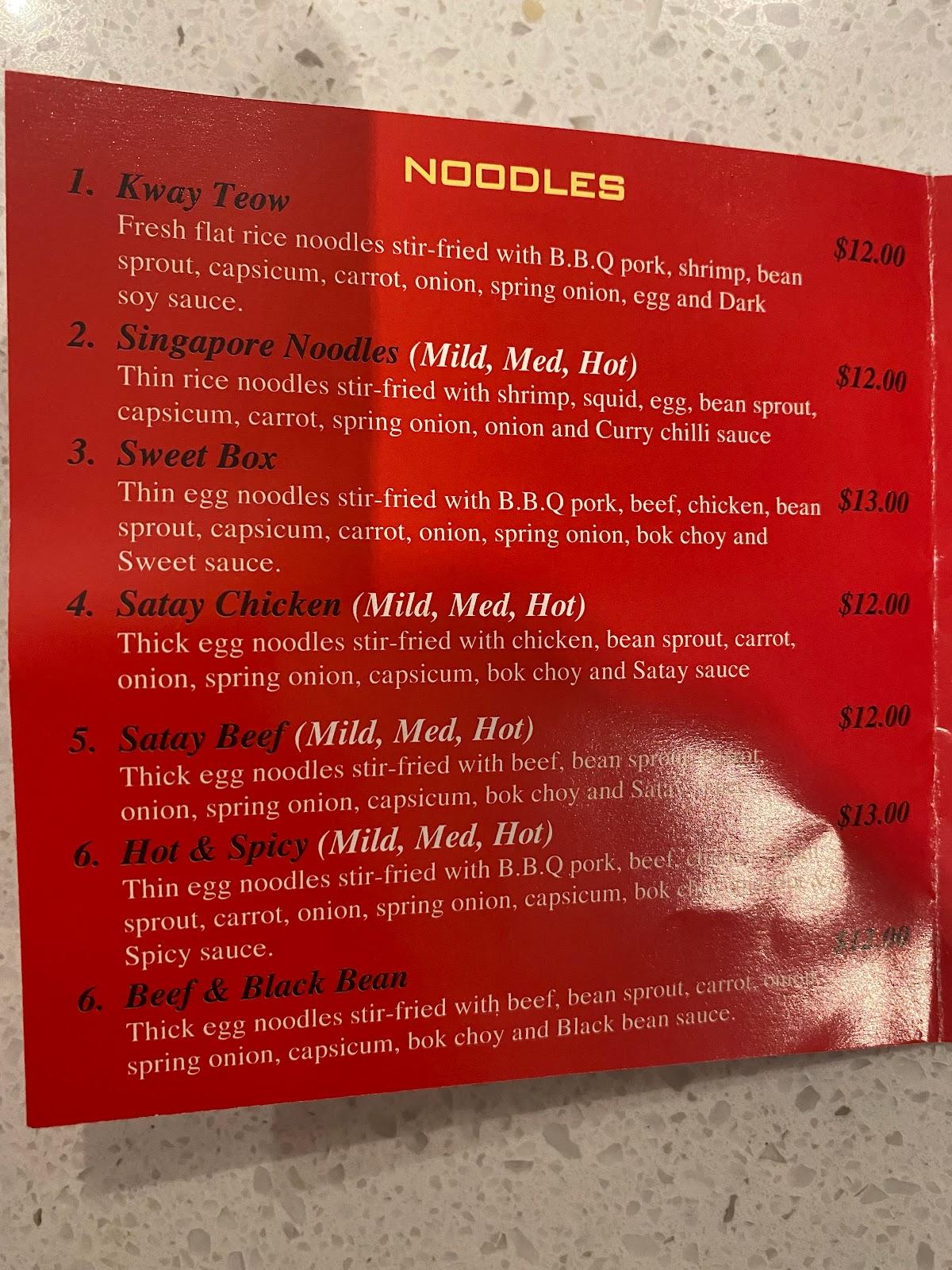 Menu at Delahey Noodle Bar, Delahey