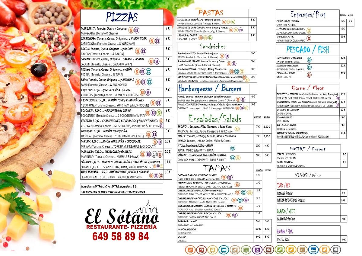 Menu at El Sótano restaurant, Albox